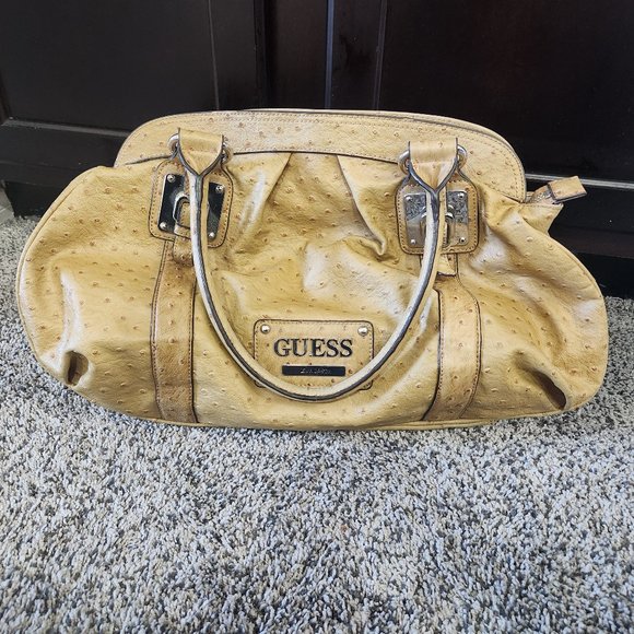 Guess | Bags | Guess Faux Ostrich Leather Tan Purse | Poshmark